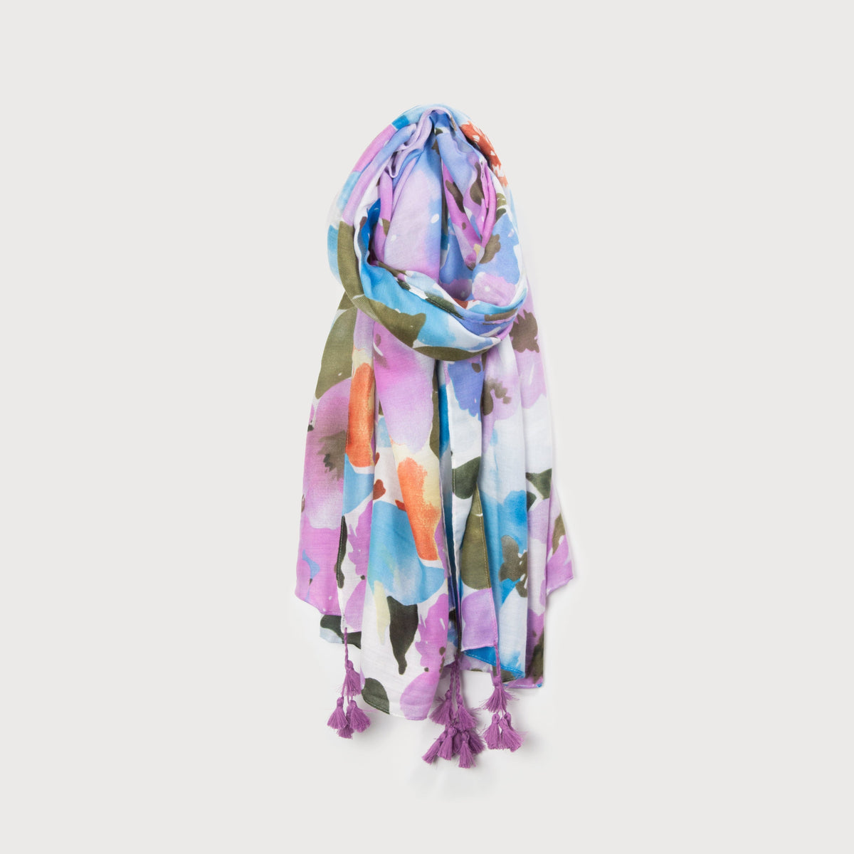 Caracol Floral Scarf with Tassle Purple – Paramount DaySpa Salon Boutique